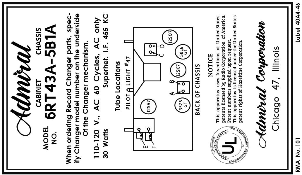 ADMIRAL-6RT43A | Antique, Retro, Vintage Tube Radios & Bluetooth ...