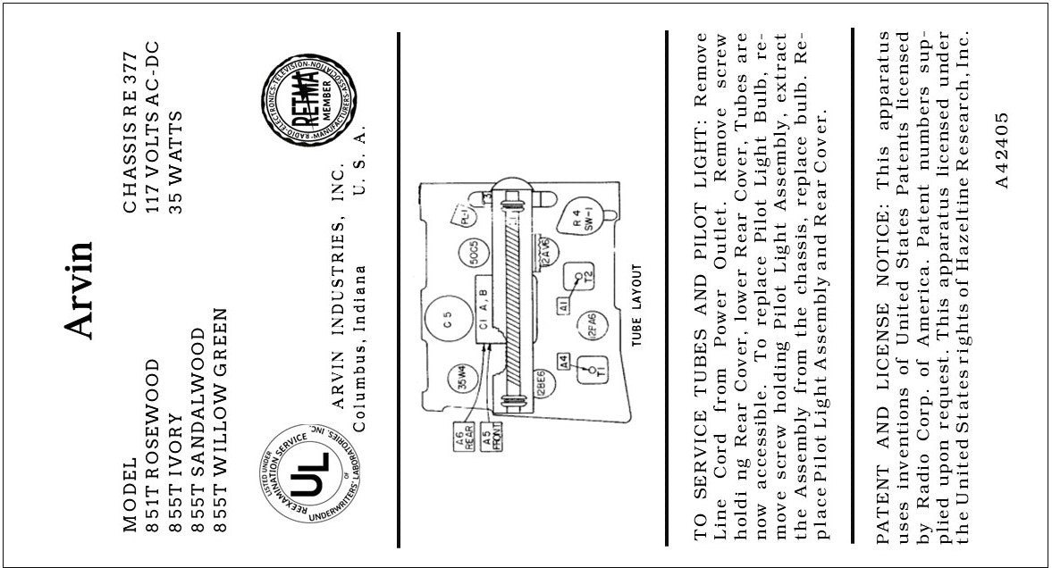ARVIN-851T_855T | Antique, Retro, Vintage Tube Radios & Bluetooth ...