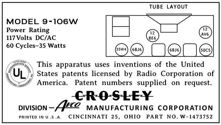 CROSLEY-9-106W | Antique, Retro, Vintage Tube Radios & Bluetooth ...
