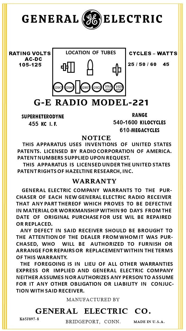 GE-221 | Antique, Retro, Vintage Tube Radios & Bluetooth | Retro Radio Shop
