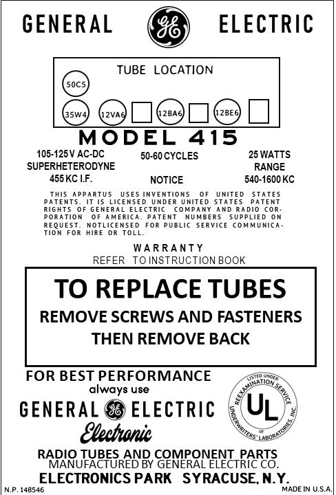 GE-415 | Antique, Retro, Vintage Tube Radios & Bluetooth | Retro Radio Shop