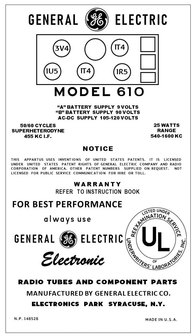 GE-610 | Antique, Retro, Vintage Tube Radios & Bluetooth | Retro Radio Shop