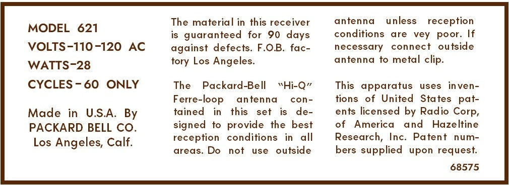 PACKARD-BELL-621 | Antique, Retro, Vintage Tube Radios & Bluetooth ...