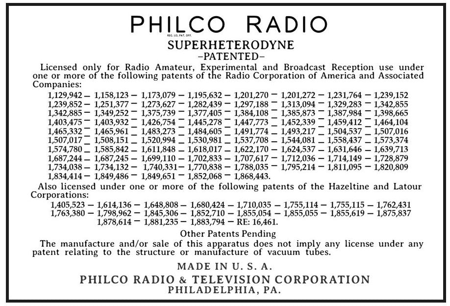 PHILCO-118_PATENT | Antique, Retro, Vintage Tube Radios & Bluetooth ...