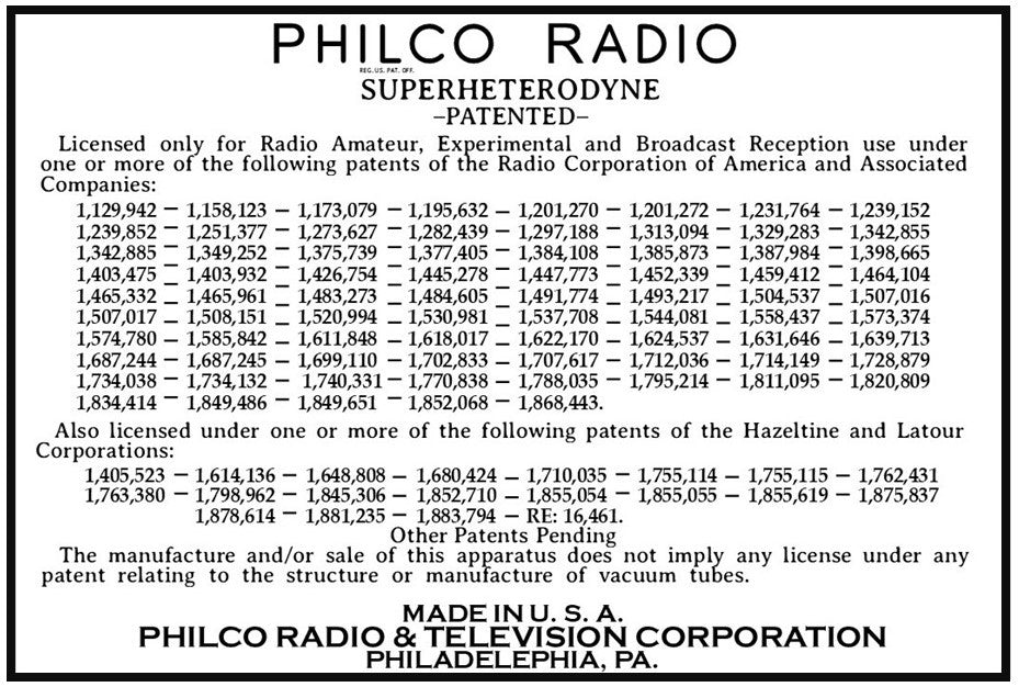 PHILCO-16-PATENT | Antique, Retro, Vintage Tube Radios & Bluetooth ...