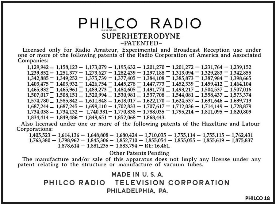 PHILCO-18_PATENTS | Antique, Retro, Vintage Tube Radios & Bluetooth ...