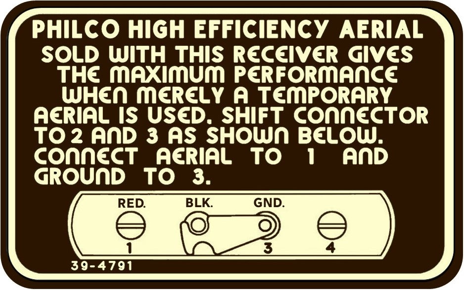 PHILCO-HIGH-EFFICIENCY-AERIAL-LABEL | Antique, Retro, Vintage Tube ...