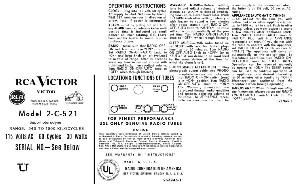 RCA-2C-521 | Antique, Retro, Vintage Tube Radios & Bluetooth | Retro ...