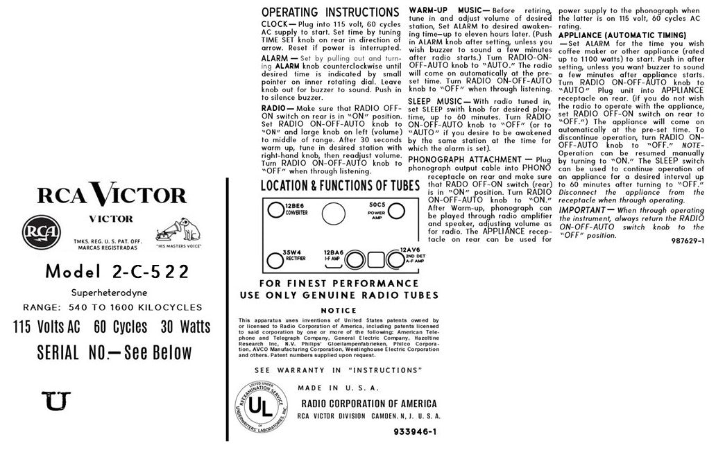 RCA-2C-522 | Antique, Retro, Vintage Tube Radios & Bluetooth | Retro ...