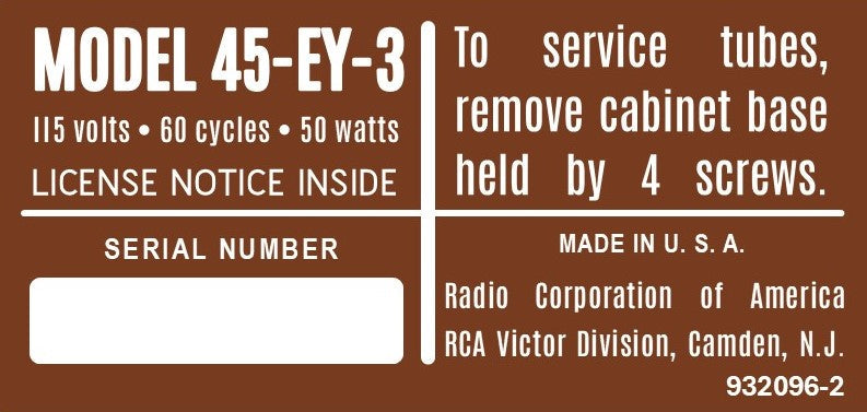 RCA-45-EY-3-SERVICE-LABEL | Antique, Retro, Vintage Tube Radios ...