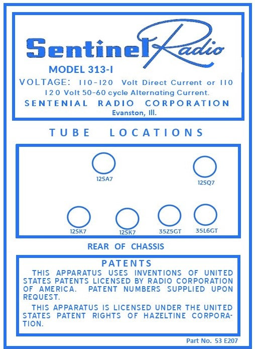 SENTINEL-313-I | Antique, Retro, Vintage Tube Radios & Bluetooth ...