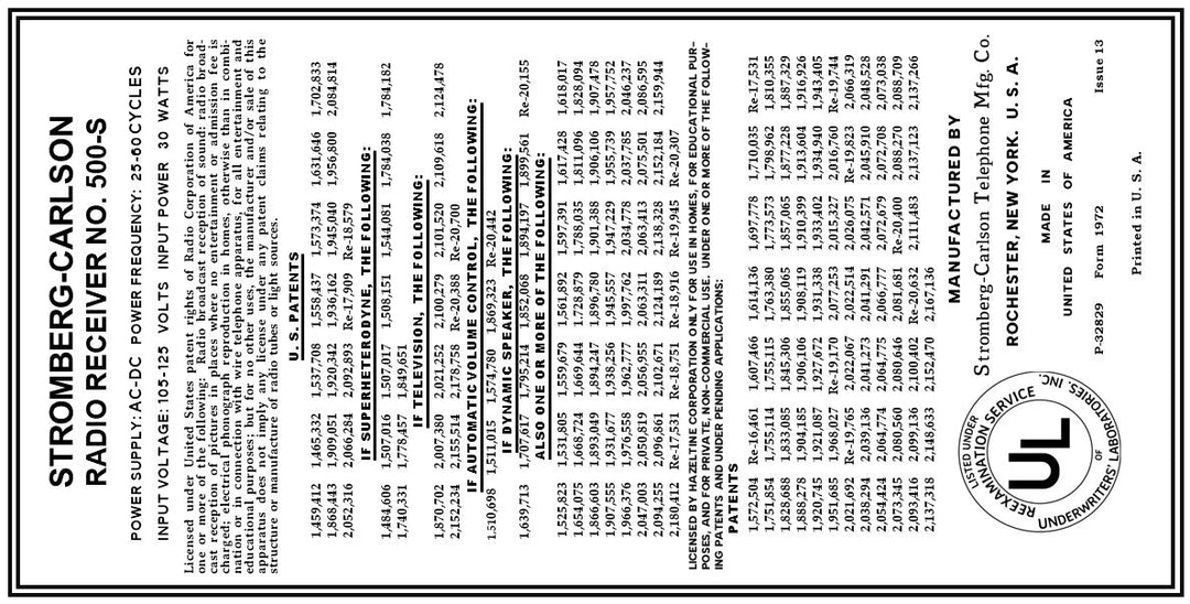STROMBERG-CARLSON-500-S | Antique, Retro, Vintage Tube Radios ...
