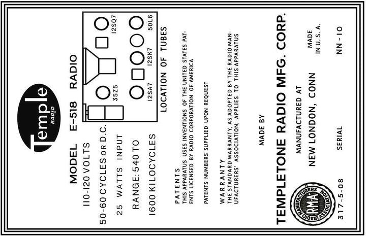 TEMPLE-E518 | Antique, Retro, Vintage Tube Radios & Bluetooth | Retro Radio Shop
