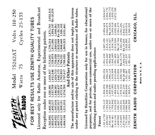 ZENITH-7S242AT | Antique, Retro, Vintage Tube Radios & Bluetooth ...