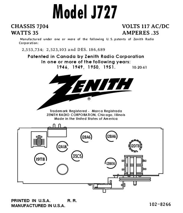 ZENITH-J727 | Antique, Retro, Vintage Tube Radios & Bluetooth | Retro Radio Shop