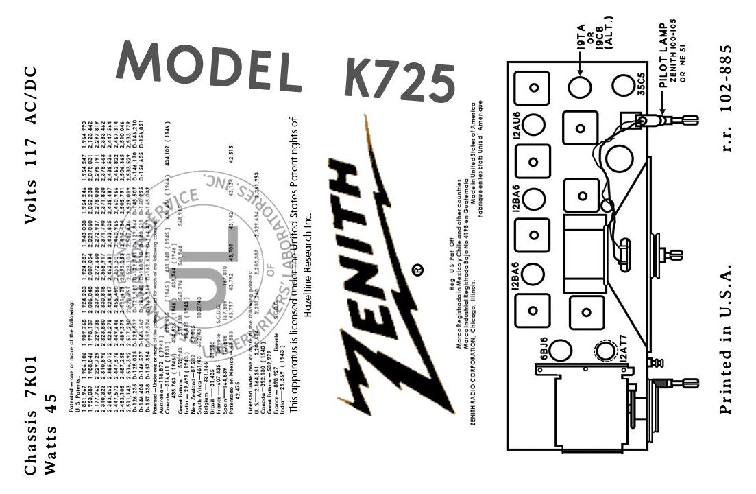 ZENITH-K725_-7K01-CHASSIS | Antique, Retro, Vintage Tube Radios ...