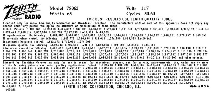 Zenith-7S363 - Retro Radio Shop
