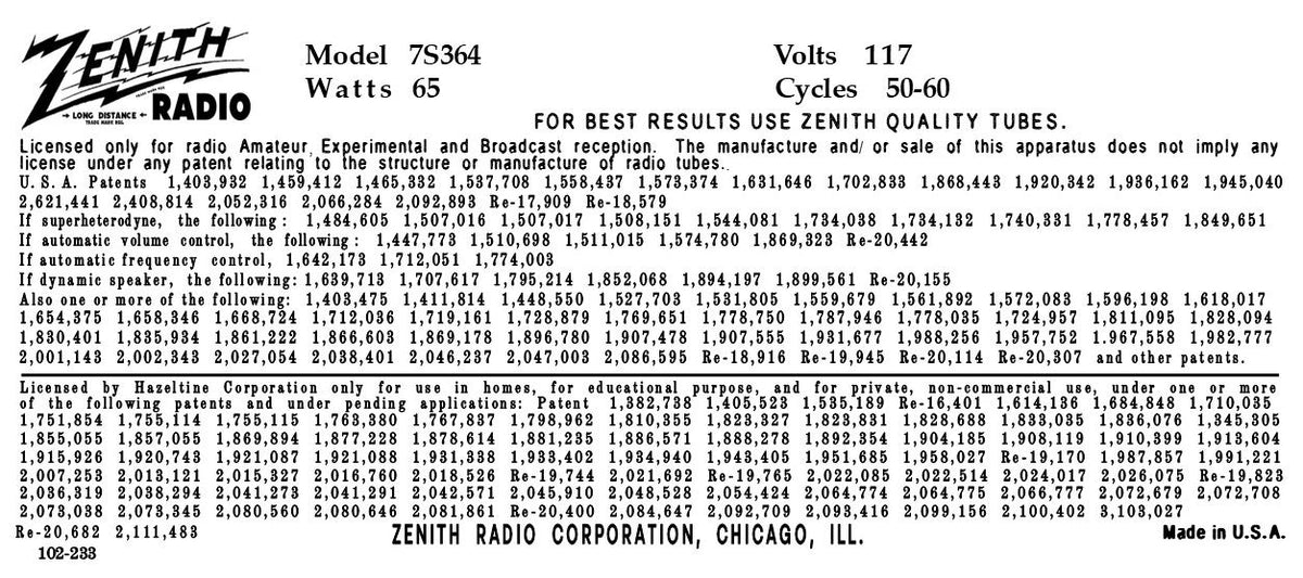Zenith-7S364 | Antique, Retro, Vintage Tube Radios & Bluetooth | Retro ...